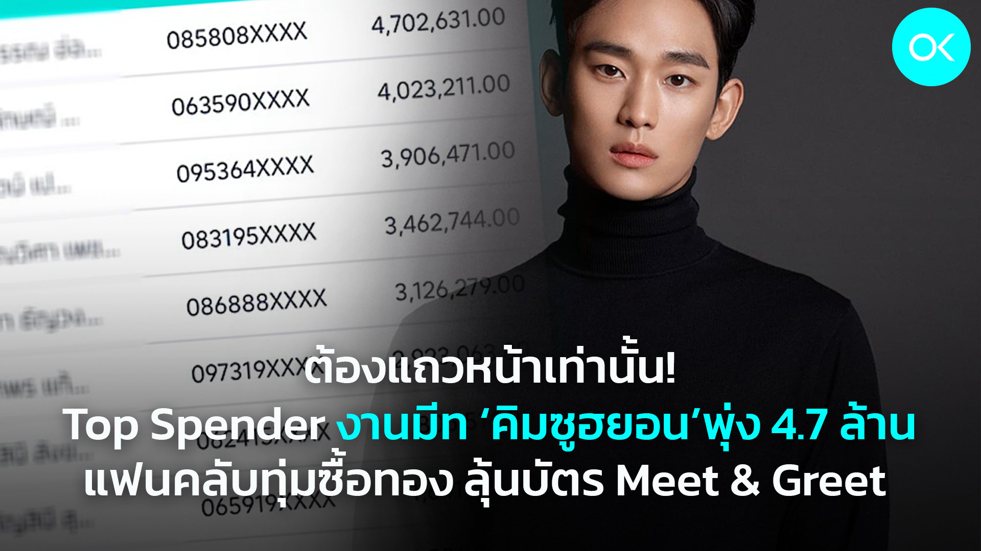 ต้องแถวหน้าเท่านั้น! Top Spender งานมีท 'คิมซูฮยอน' พุ่ง 4.7 ล้าน แฟน ...